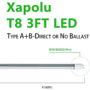 Xapolu 3FT T8 T12 LED Tube Light 15W 2100lm(26W Eqv.), 36 inch 4000K Cool White LED Light Bulb, F30T8/F30T12 Fluorescent Replacement, Ballast Compatible or Bypass, Dual-Ended, UL&DLC Listed(1pcs)