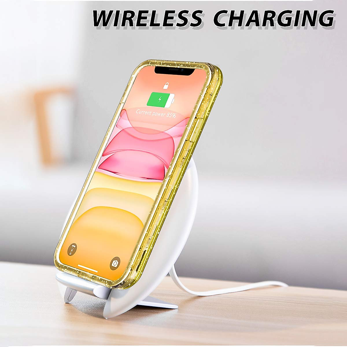 Lamcase iPhone 11 Crystal Clear Glitter Bling, Hybrid 3-Layer Shockproof Protective Cover, Yellow/Silver - 6.1" 2019