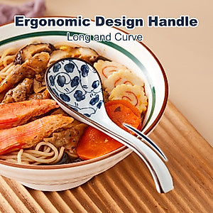 Hoilse Asian Soup Spoon Set of 4,Ceramic Chinese/Japanese Ramen Spoons, Long Handle Perfect Depth for Dumpling, Pho, Noodles, Miso, Wonton, Dishwasher Safe(Retro)