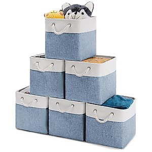 Oterri 6 Pack Cube Storage Bins, Foldable Storage Cubes, 11x11 Inch Fabric Cubes Storage Basket, Decorative Storage Basket for Home, Shelves, Nursery Organizers(Blue/White)