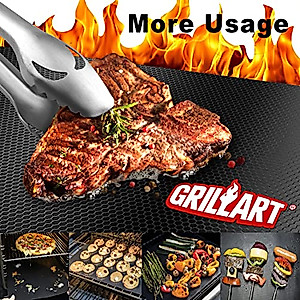 GRILLART BBQ Grill Mats for Outdoor Grill - Nonstick 600 Degree Heavy Duty Grilling Mat (Set of 2) - Reusable BBQ Grill Accessories Sheets -Works on Electric Grill Gas Charcoal BBQ - Gifts for Men Dad