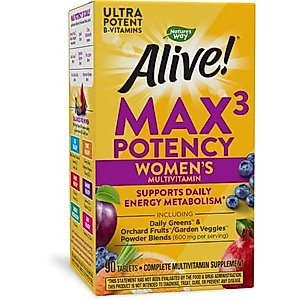 Nature’s Way Alive! Max3 Potency Women’s Multivitamin, High Potency B-Vitamins, 90 Tablets