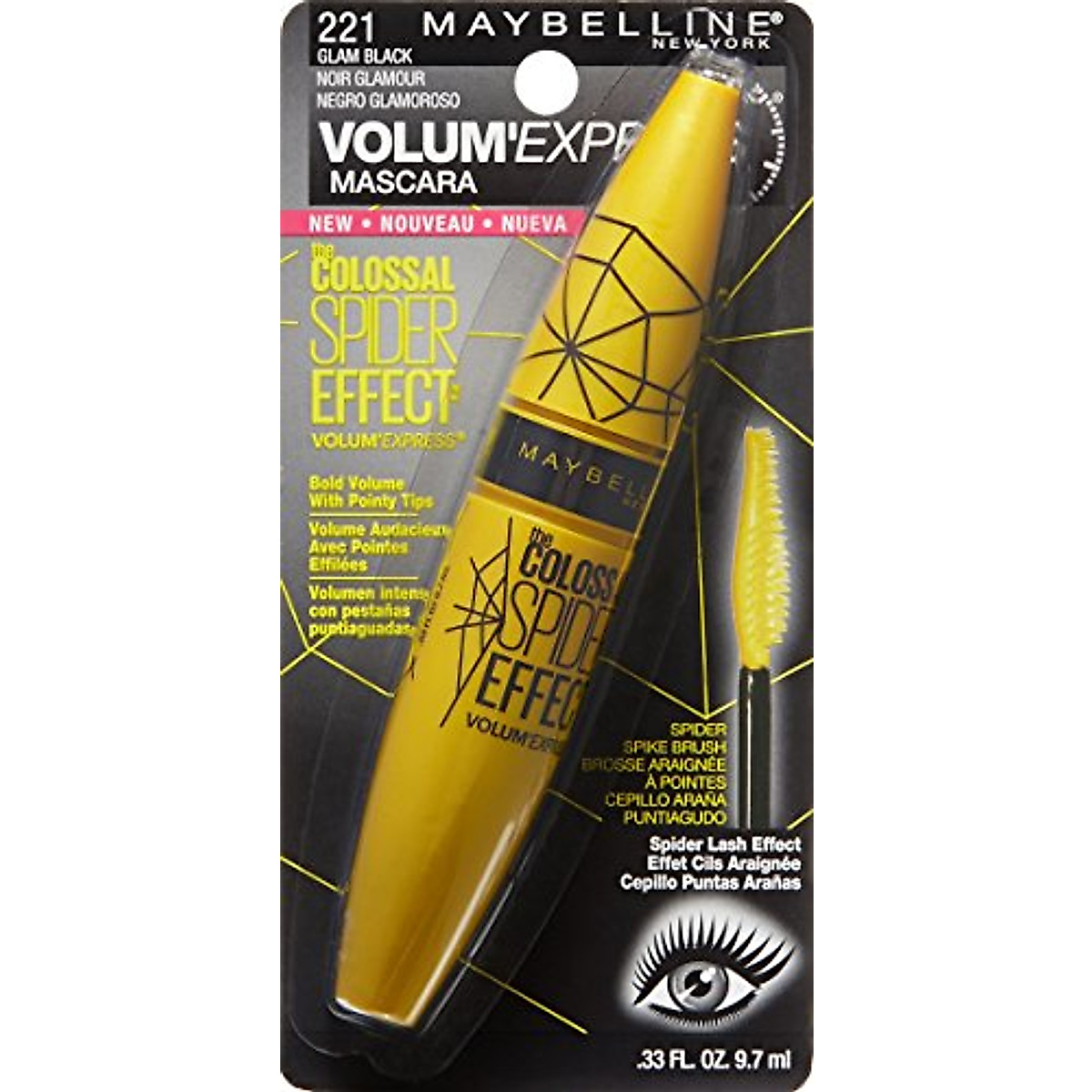 Maybelline New York Volum' Express The Colossal Spider Effect Washable Mascara, Glam Black, 0.33 fl. oz.