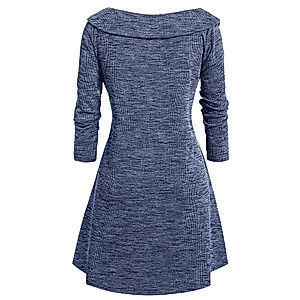 CapsA Women Halloween Gothic Sweatshirts Dress Long Sleeve High Low Pullover Plus Size V-Neck Tunic Plunging Neck Sweater Blue