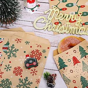 Whaline 120 Pack Christmas Kraft Treat Bags Xmas Tree Snowflake Bulb Light Prints Goodies Snack Gift Bags Red Green Candy Buffet Paper Bags for Christmas Holiday Party Favor Supplies, 4 Designs
