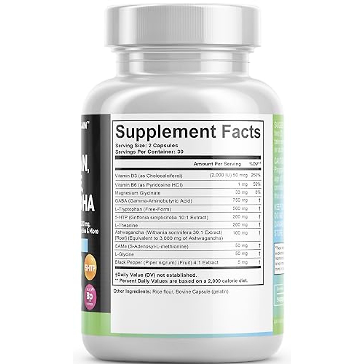 Clean Nutraceuticals GABA 750mg 5 HTP 200mg L Tryptophan 500mg L Theanine 200mg Ashwagandha 3000mg SAM-e L-Glycine - Mood Support Vitamins for Women and Men with L-Tyrosine - Count