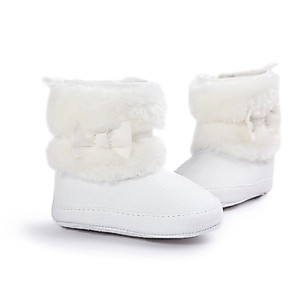 ESTAMICO Baby Girl Plush Winter Snow Bowknot Boots White 6-12 Months