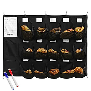 Get Out! Baseball Helmet Organizer, Baseball Team Lineup Form Dugout Organizer - 15 Pocket Glove and Helmet Storage with Bag Hooks and Name Tag Slots