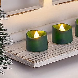 Homemory 24Pcs Green Tea Lights Battery Operated, Flameless Flickering Green Candles, Holiday Candles for Christmas, Home Decor, Theme Party