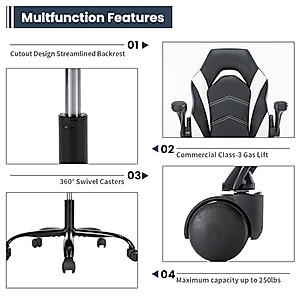 Computer Gaming Chair High Back, Ergonomic Office Seat with Flip-up Armrest, Wheeled Video Gamchair for Adults