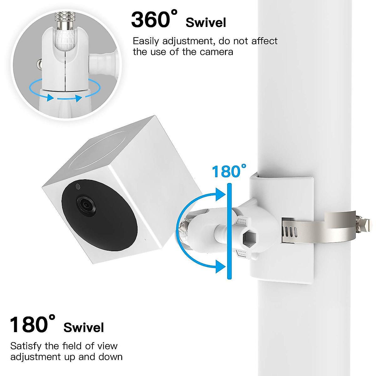 Holaca Pole Mounting Bracket for Wyze Cam Outdoor/V3/V3 Pro/V4,Adjustable Wall Mount for Wyze Camera Home Camera System,Applicable Pipe Diameter Size 1.18-7.87 inch (30mm-200mm) White