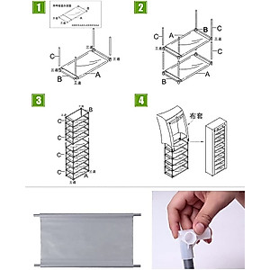 Honisun Fashionable Room-Saving 9 Lattices 10 Tiers Non-Woven Fabric Shoe Rack/Shlef/Organizer, Free-Standing Tall Shoe Rack Organizer Shoes Storage Holder, Closet Shoe Rack with Cover -Gray