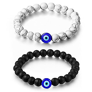 Hicarer 2 Pieces Couple Bracelets Mutual Relationship Bracelets 7 Knot Rope Braided Bracelets Adjustable Matching Pinky Promise Bracelets Graduation Teacher Gift(Yin Yang Style)