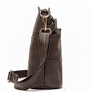 Lecxci Genuine Leather Cross Body Purses Zipper Wallets Shoulder Bags for Womens (S, Coffee)