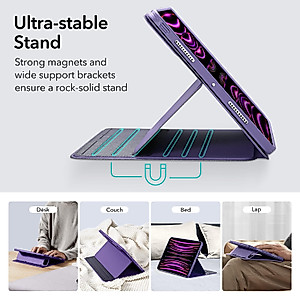ESR for iPad Pro 12.9 Case (6th/5th Generation, 2022/2021), Removable Magnetic Cover, Adjustable Portrait/Landscape Stand with Raised Display View, 9 Standing Angles, Shift Series, Purple