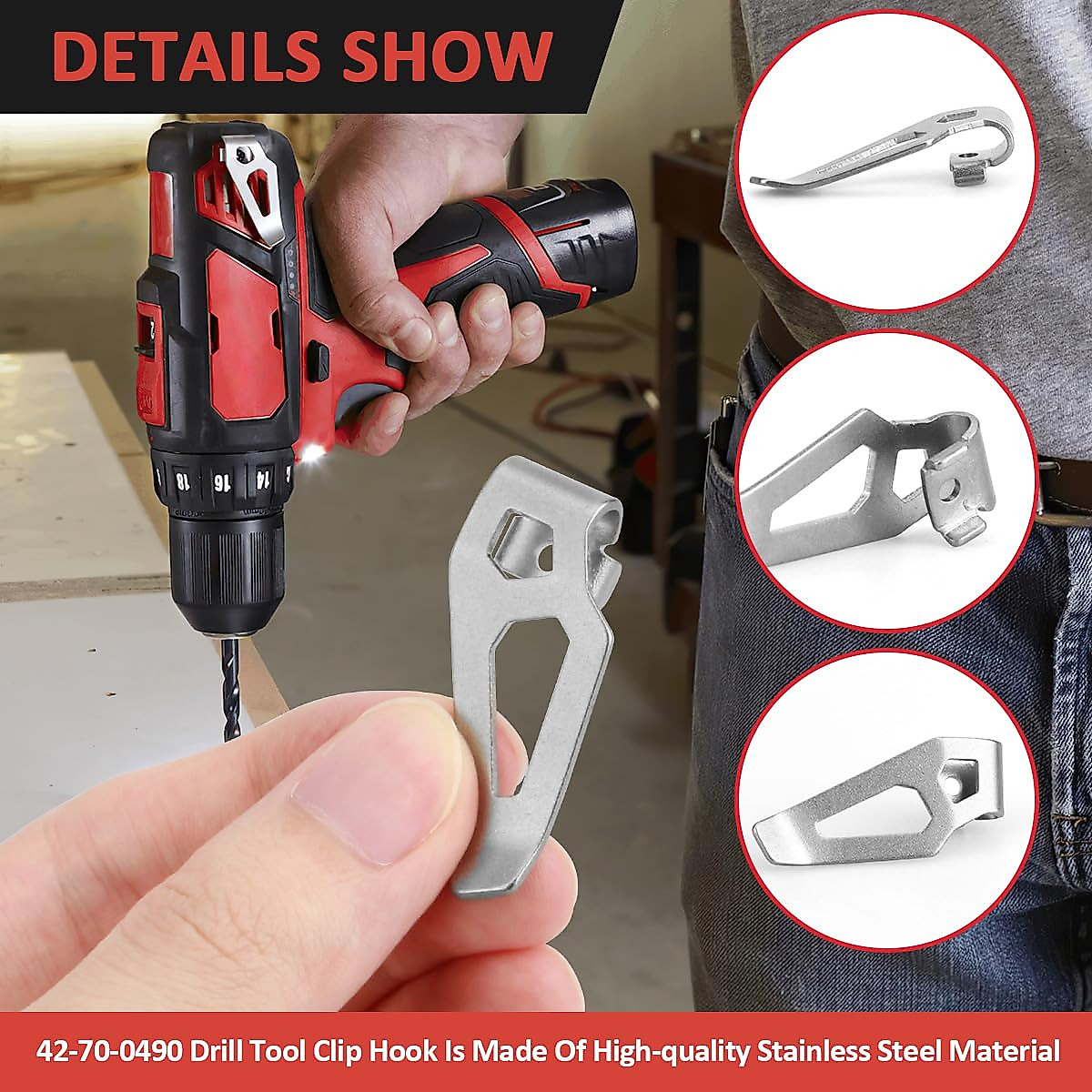Belt Clips for Milwaukee, 4pcs 42-70-0490 Drill Tool Clips Hook Kit with Screws for Milwaukee Hex Screwdrive, Drill Driver, 12 Volt Power Tools