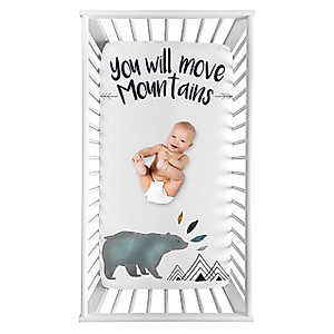 Sweet Jojo Designs Bear Mountain Boy Fitted Crib Sheet Baby or Toddler Bed Nursery Photo Op - Slate Blue and Black Watercolor You Will Move Mountains