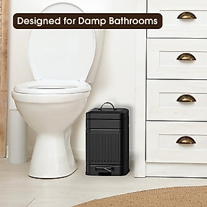 CEROELDA Small Trash Can with Lid-5L/1.3 Gal,Stainless Steel Outdoor Dog Poop Garbage Can-Farmhouse Retro Metal Waste Bin w/Step Pedal for Bathroom Bedroom Office-Soft Close-Black