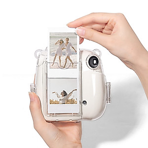 Kimyoaee Mini 7+ Clear Camera Case Bundle Set for Fujifilm Instax Mini 7 Plus Instant Camera Accessories with Films Pocket Picture Holder, Sticker Decal, Adjustable Shoulder Strap