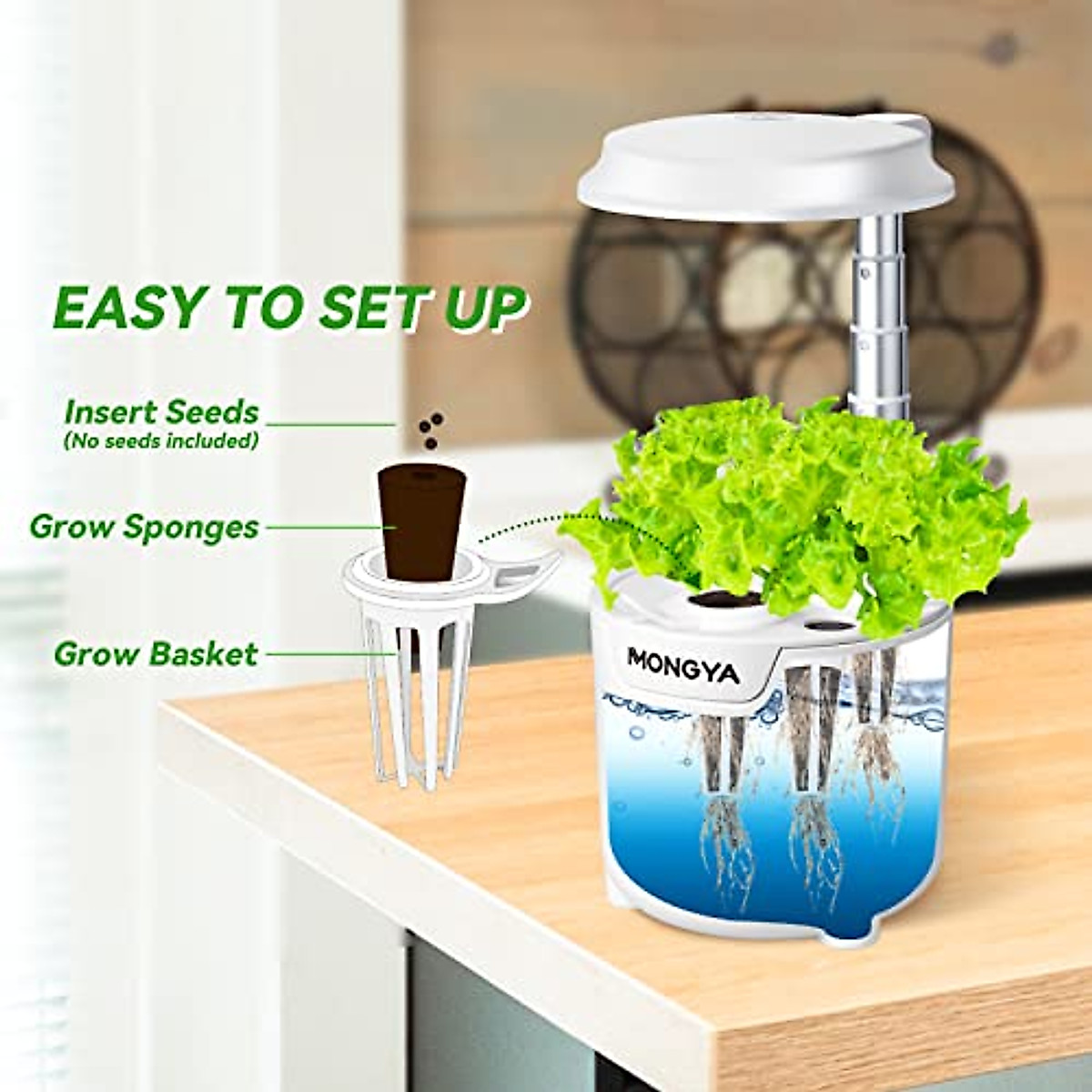 SHUNGRU Mini Hydroponics Growing System, Smart Indoor Herb Garden with Grow Light, Garden Germination Kit with Auto Timer, Height Adjustable and Stylish Decoration for Home Kitchen