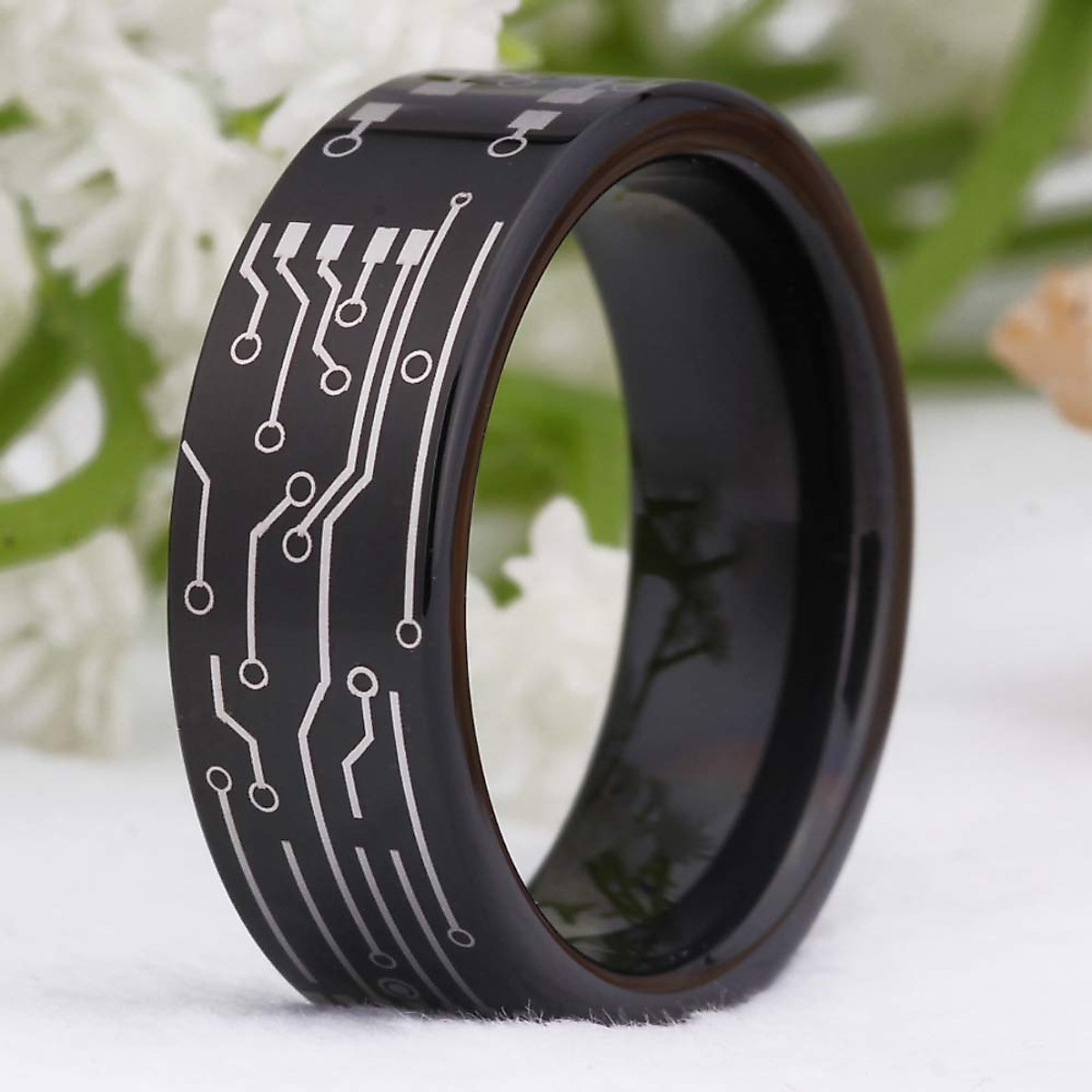 CLOUD DANCER Computer Circuit Pattern Ring-8mm Width Tungsten Carbide Ring Wedding Ring and Engagement ring-Free Engraving Inside (Black Pipe, 10)