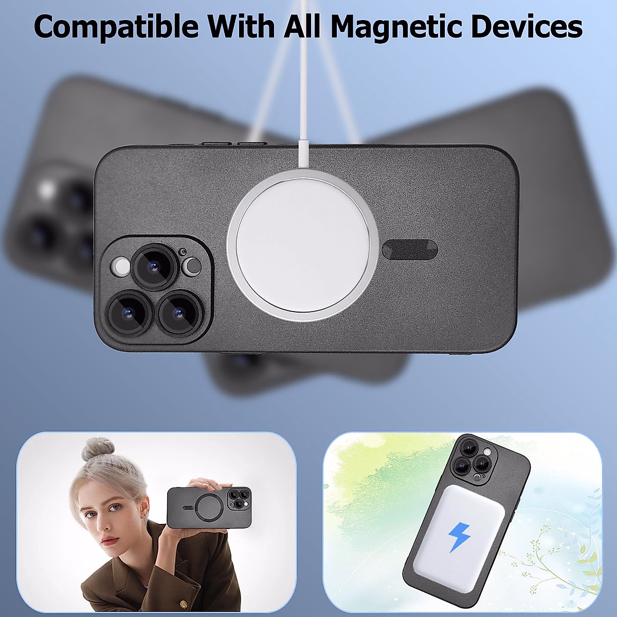 ankofave Magnetic case for iPhone 13 Pro Max Phone Case for Women, Matte Luxury Soft Metallic Luster Design with Camera Lens Protector, Compatible with Magsafe Case for iPhone 13 Pro Max 6.7"-Black