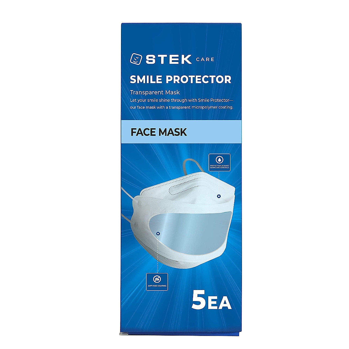 Smile Protector Reusable Clear Window Face Mask | KF94 Filtration, Anti-Fog, Skin-Friendly | Ideal for Lip Reading & Communication | 5 Pack, Individually Packaged, Made in Korea (white)