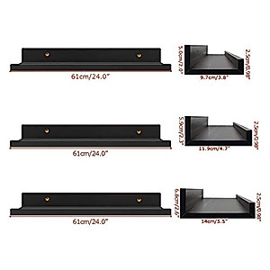 Lavezee 24 Inch + 36 Inch Black Floating Wall Ledge Shelves Set of 3