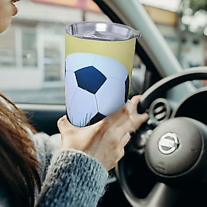 NHJKLWQSZ Football On Grass 20oz Stainless Steel Tumbler With Lid And Straw, Double Wall Vacuum Insulated Coffee Mug Travel Cups Leak-Proof Lid For Hot And Cold Drinks, Metal Straws And Brush