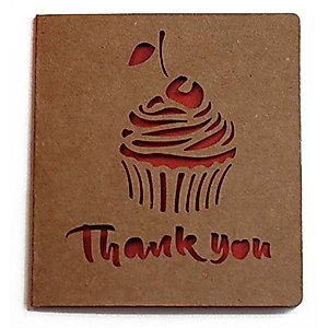 NEW! Unique Cut-out Design 25 Pack Thank You Cards Bulk Box Set- Includes 25 Brown Craft Cards and Matching Envelopes (Cupcake)