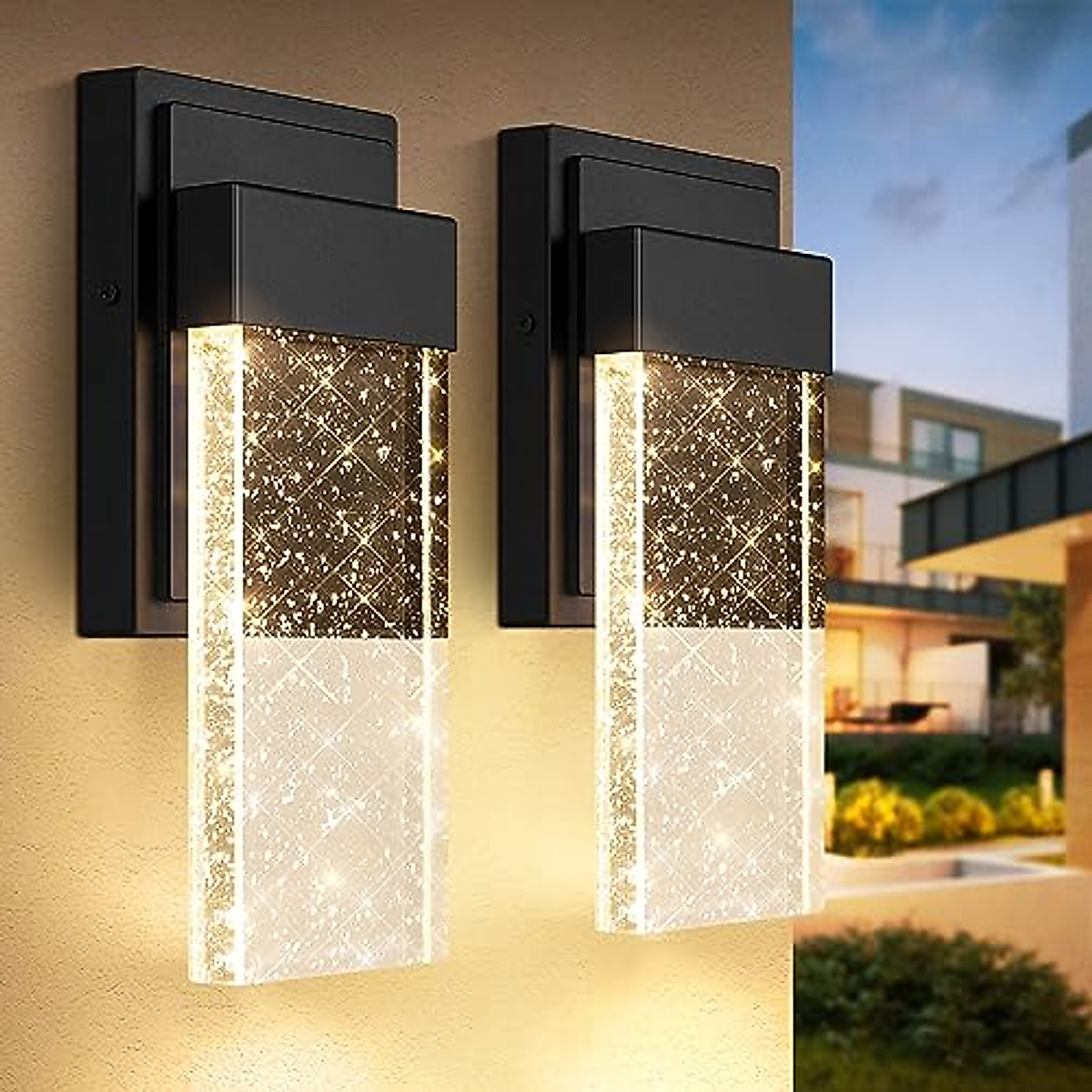 BesLowe Outdoor Wall Light Fixtures with Crystal Bubble Glass, Waterproof Exterior Sconces LED Wall Lanterns, Porch Lights Wall Mounted 10W 3000K Outside Lights for House Front Door Garage Entryway