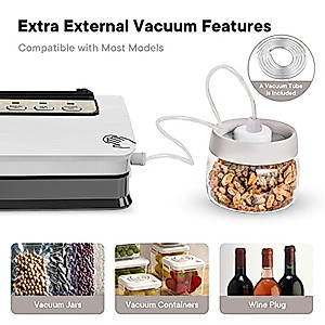Food Vacuum Sealer Machine, Dry/Moist Vacuum Sealer with 5-in-1 Multi-operating Modes for Sous Vide and Food Storage, Built-in Roll Storage & Cutter Food Vacuum Machine,10 Pcs Bags Starter Kit, White