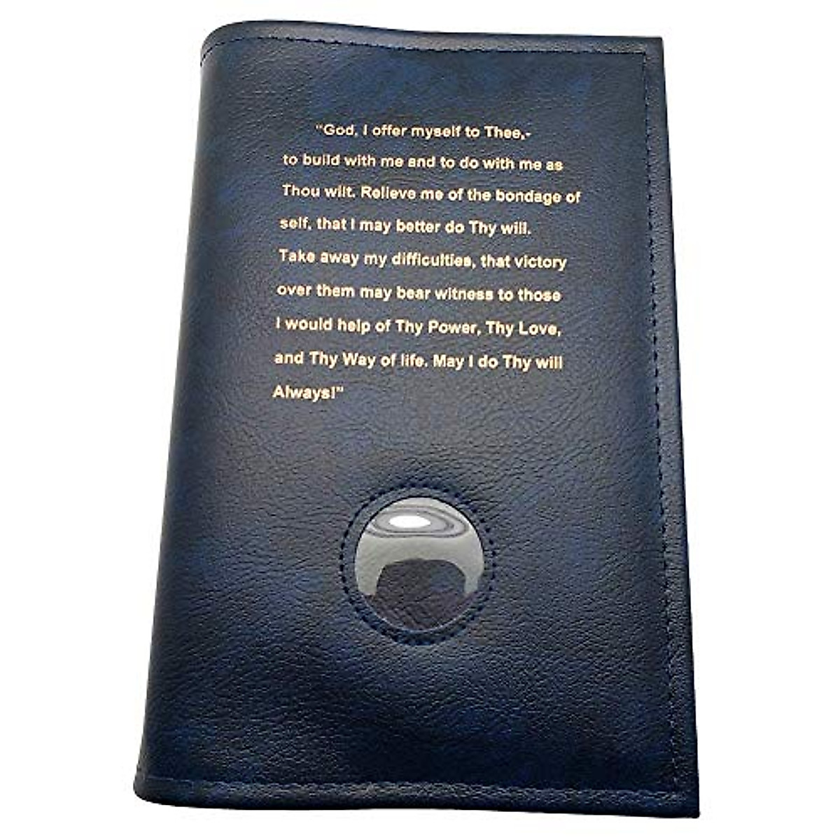 Alcoholics Anonymous AA Blue Big Book Cover with The Third Step Prayer and Medallion Holder