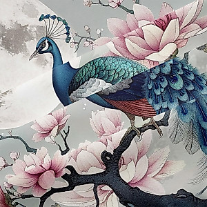 CCoutueChen Blue Peacock Duvet Cover Set King Size Orchid Floral Comforter Bedding Set Elegant Botanical Flower Duvet Covers for Girls Women Adults Animal Feathers Duvet Cover with 2 Pillowcases