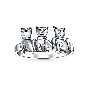 BFF Friendship Three Best Friends Family Kitten Cat Ring Band For Teen For Women .925 Sterling Silver Ring
