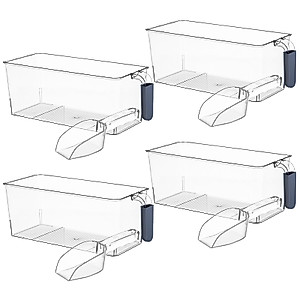 4 Set Clear Storage Bins with Scoops Stackable, Acrylic Freezer Ice Buckets with Scoops for Parties, Plastic Pantry Organizer Bins Food Storage Bins with Handle for Fridge, 4.4 Liter