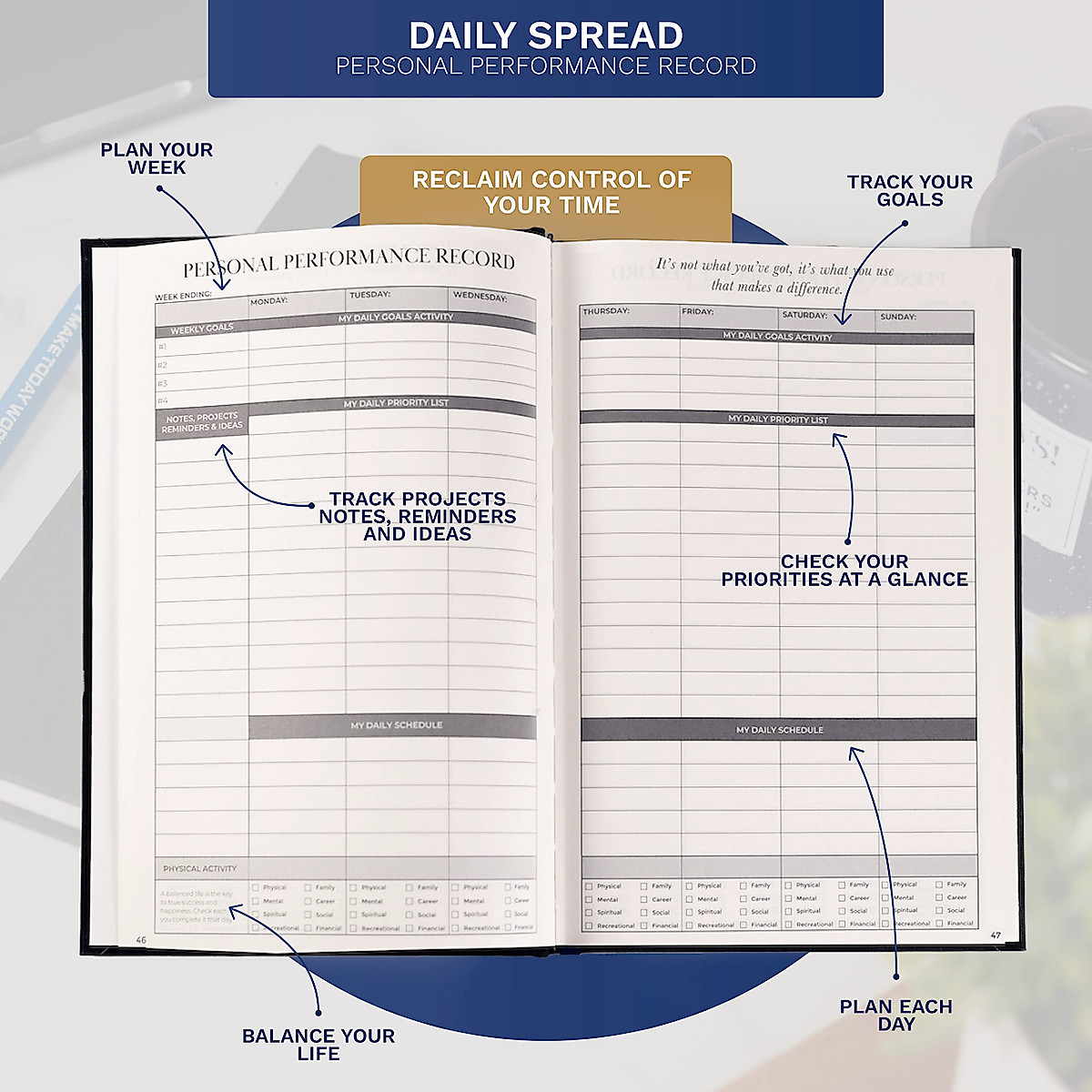 The Performance Planner | Linen Edition | By Zig Ziglar | 6x9 inch Hardcover Daily Planner Journal and For Daily Weekly Monthly and Yearly Goal Setting And Achieving