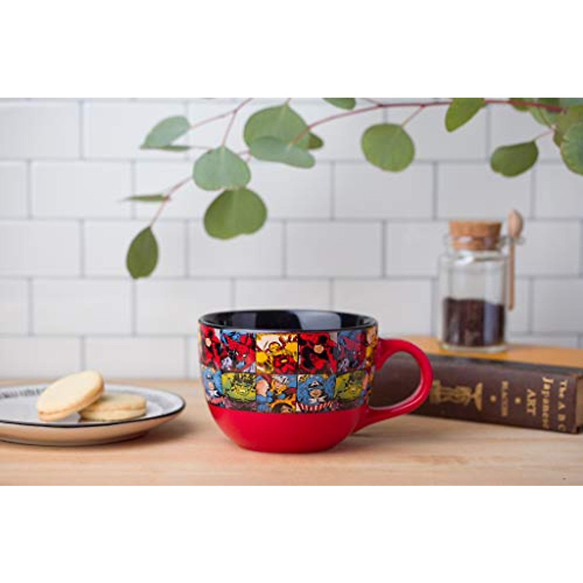 Silver Buffalo Marvel Comics Heroes Avengers Grid Oversized Ceramic Coffee Mug Featuring Spider-Man, Captain America, Thor, Hulk, and Iron Man, 24-Ounces