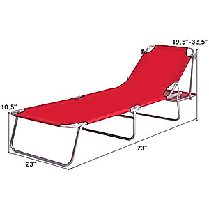 GYMAX Lounge Chair, Folding Recliner Patio Chair for Outdoor Patio Garden Beach Pool with Adjustable Reclining Positions, Sun Shade (Red)