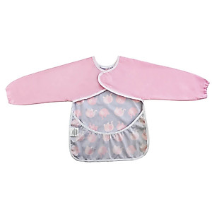 Hi Sprout Infant Toddler Baby Waterproof Sleeved Bib, Bib with Sleeves&Pocket, 6-24 Months (Pink Elephant)