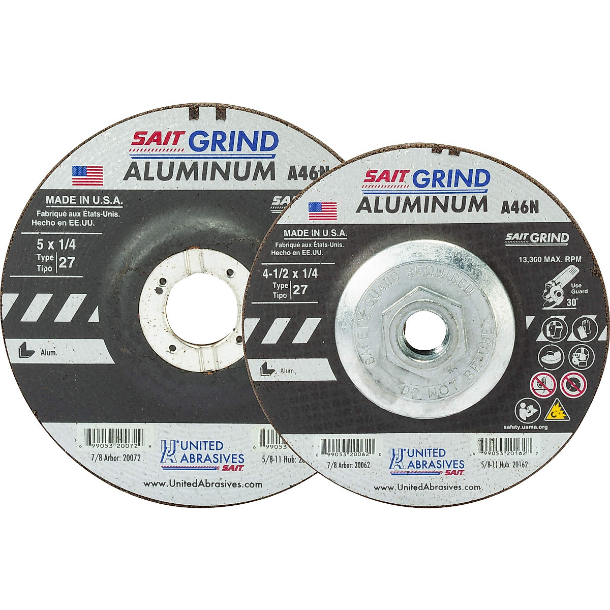 United Abrasives-SAIT 20162 A46N Aluminum Grinding Wheel (Type 27/Depressed Center) 4 1/2" x 1/4" x 5/8-11", 10-Pack