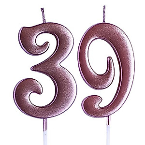 Rose 39th Birthday Candle, Number 39 Years Old Candles Cake Topper, Woman Or Man Party Decorations, Supplies