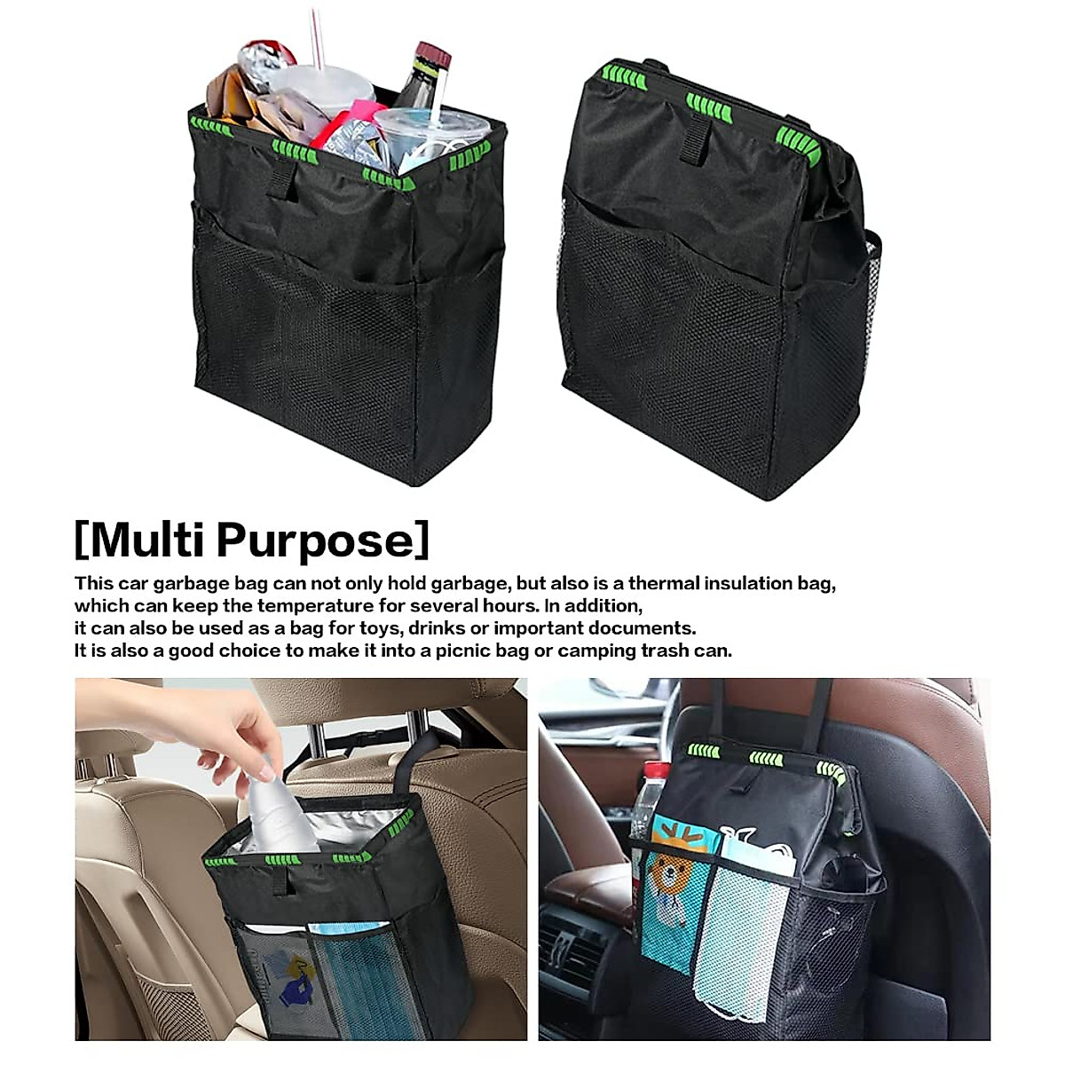 Reswish Car Trash Can,Leak-Proof Waterproof Car Trash Bin, Vehicle Multi-Use Organizer for Outdoor Traveling,Collapsible Auto Garbage Bag Large Capacity Trashcan Storage Bag for Truck, SUV