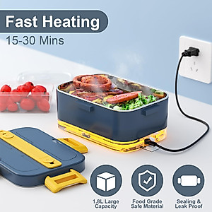 FAMLOVE Electric Lunch Box Food Heater - 1.8l Portable Lunch Warmer, Upgraded Leakproof Heated Lunch Box for work/Office/Car/Truck with fork & Spoon and Insulated Carry Bag (Blue)