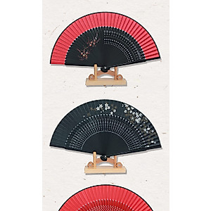 NA Chinese Wind Folding Fan Hanwear Vintage Fan Antique Women Dance Folding Summer Portable Easy Closure (All Black)