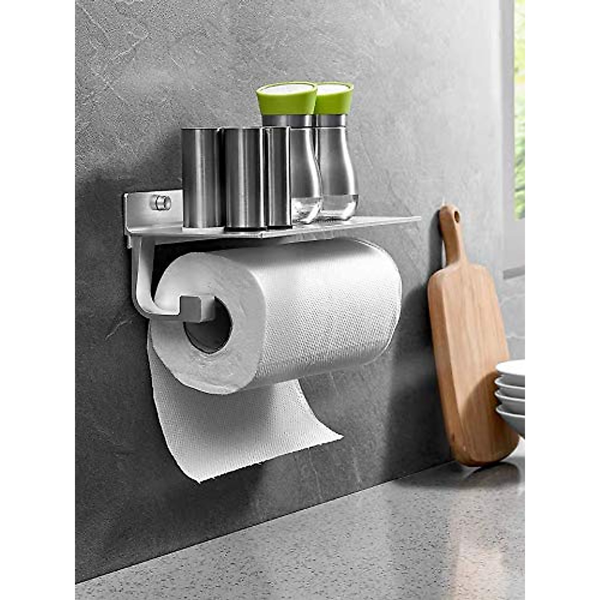 MISSMIN Paper Towel Holder with Shelf,Wall Mount 2-in-1 for Kitchen Shower Bathroom Organizer Storage