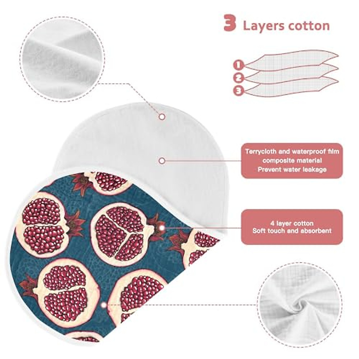 vvfelixl Baby Burp Cloths Pomegranarte Fruit Baby Newborn Cotton Burping Cloths Set Baby Washcloths 4 Pack Blue