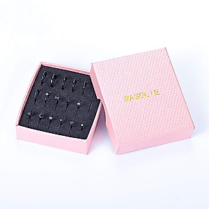 WASOLIE 16 PCS Nose Rings for Women 316L Stainless Steel Nose Piercings Jewelry Black Screw Men Nose Studs Rings.