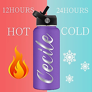 Farmelov Personalized Water Bottles Custom Name Insulated Water Bottle with Straw, Engraved Waterbottle Customized Gifts for Kids School Girls Boys Men Women - 24oz