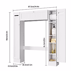 ITUSUT Over The Toilet Storage Cabinet, Freestanding Toilet Cabinet Organizer with 2 Side Doors and Pull-Down Door, Bathroom Cabinet Over Toilet with Adjustable Shelves & Paper Holder, White